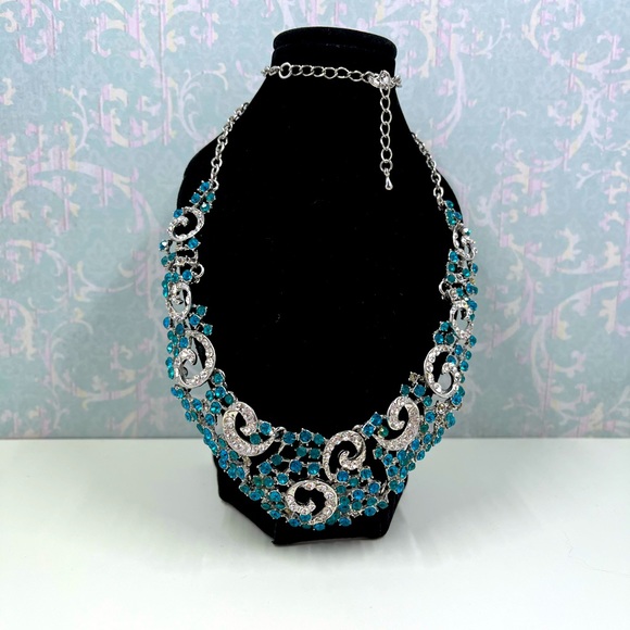 Jewelry | Gorgeous Vintage Y2k Blue White Rhinestone Abstract Chunky ...